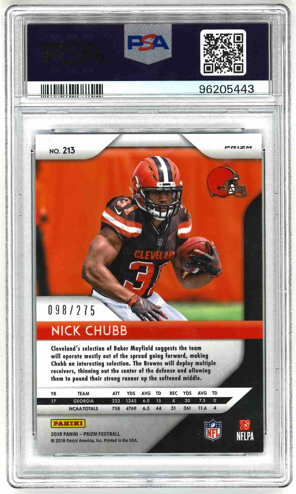 2018 Panini Prizm Hyper Nick Chubb ROOKIE /275 #213 PSA 8 – Dave & Adam ...