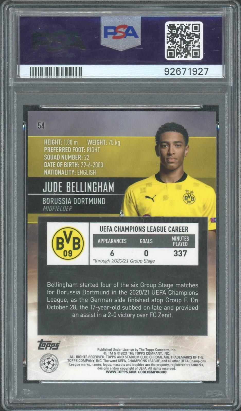 2020 Topps Stadium Club Chrome Jude Bellingham Variation PSA 10 – Dave ...