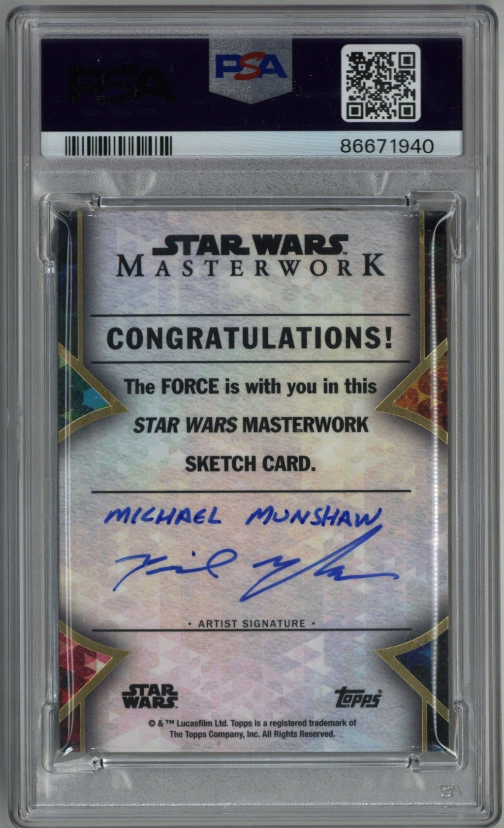 2022 Topps Star Wars Masterwork Ap Sketch-Yoda Michael Munshaw PSA Aut ...