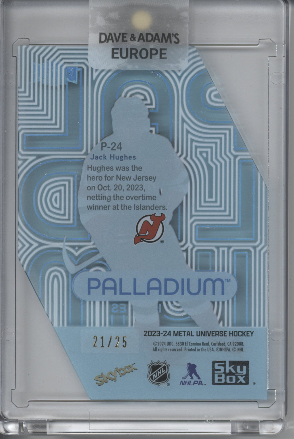 2023/24 Skybox Metal Universe Jack Hughes Palladium 21/25 – Dave & Adam ...