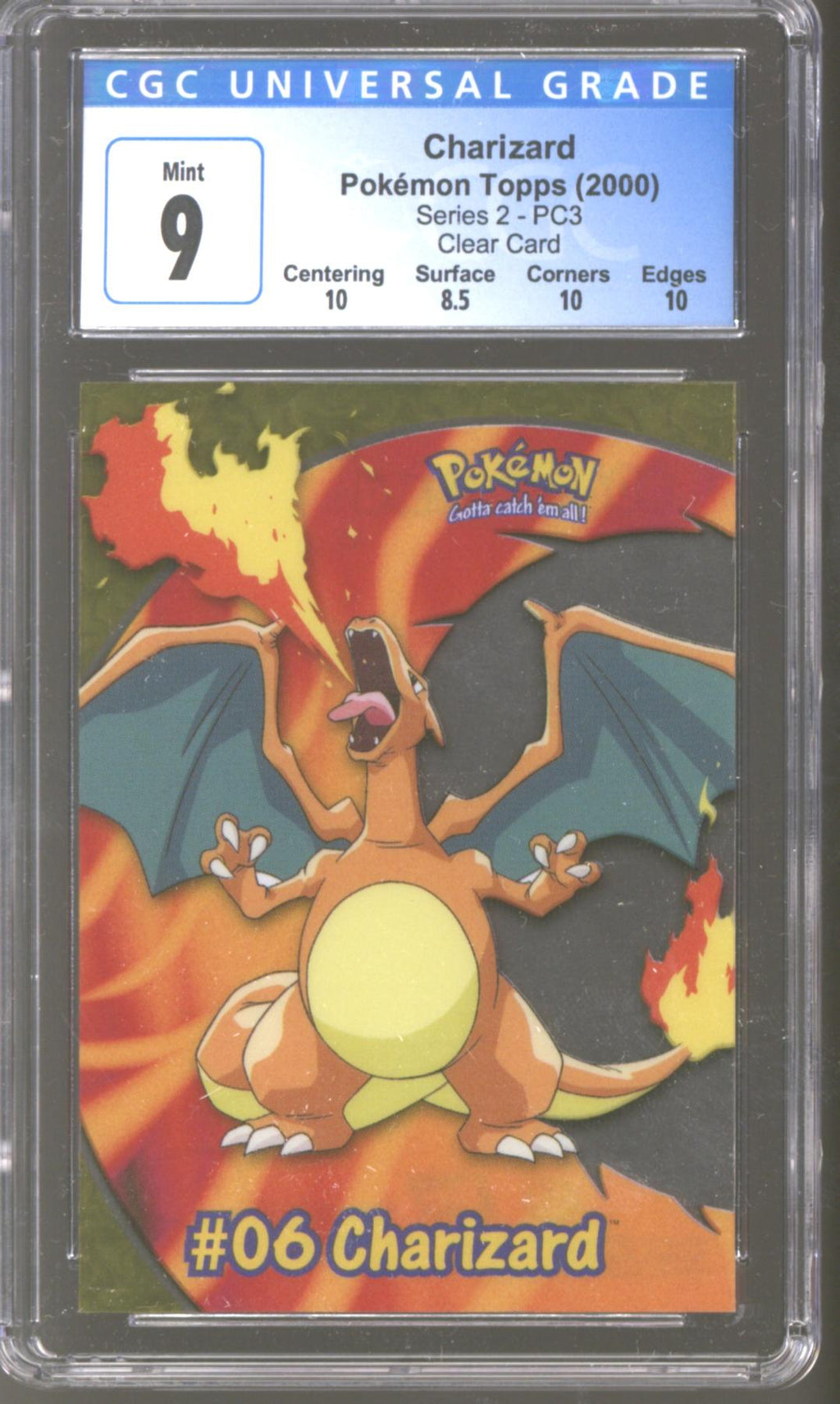 Pokemon Topps Series 2 Clear Card Charizard PC3 CGC 9 (10, 8.5, 10, 10 ...